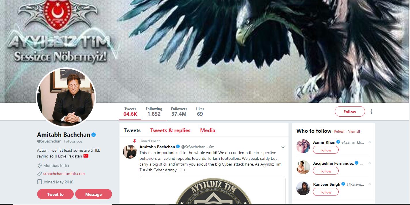 Amitabh Bachchan’s official Twitter account hacked by a Turkish hacker ...