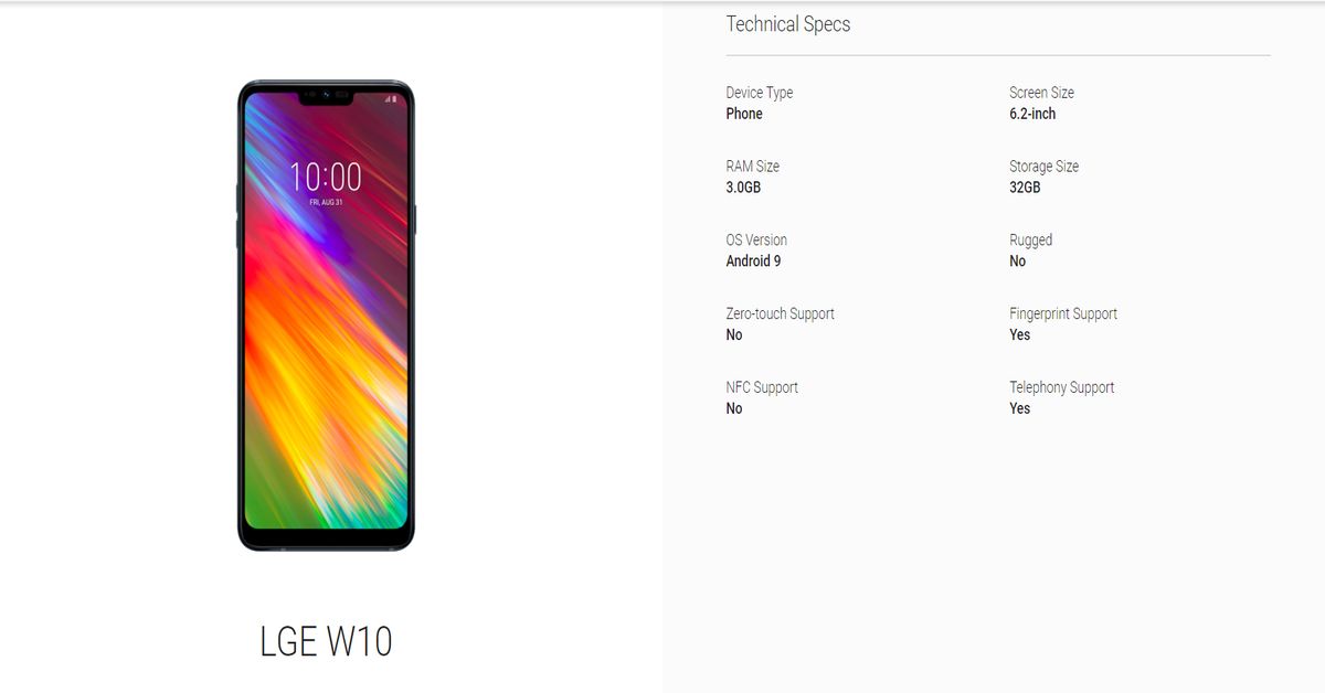 Specifications and details of the LG W10 leaked online