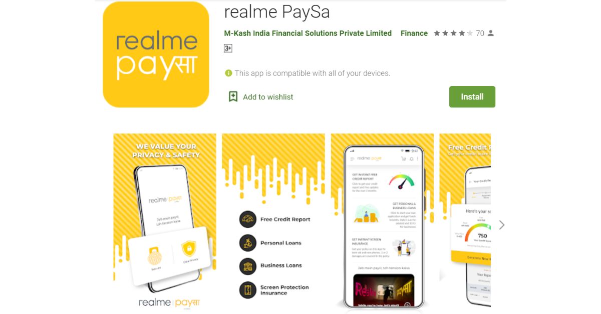 Realme launched its first financial service platform PaySa App in India
