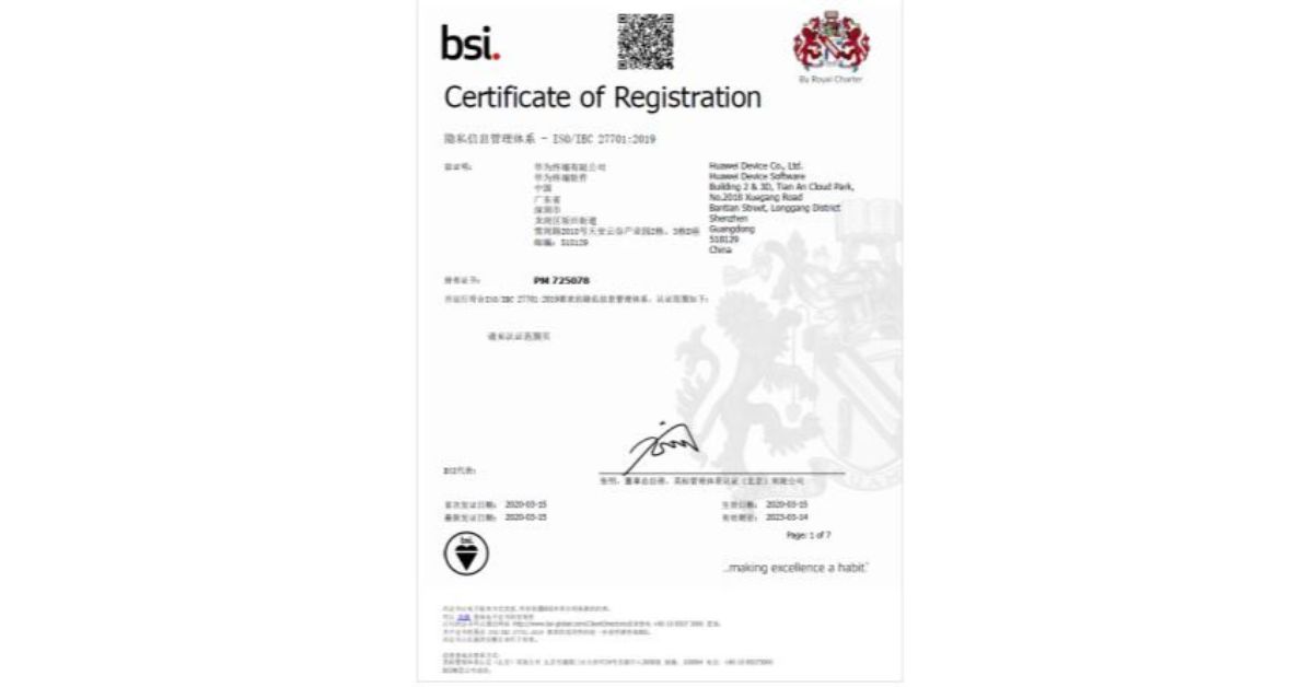 Huawei received certification for its privacy information management ...