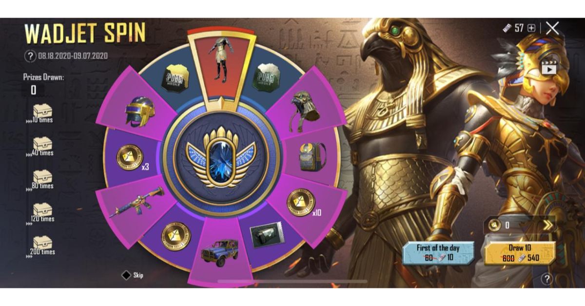 PUBG Mobile rolled out new Wadjet Spin Event, PUBG Mobile Campus ...