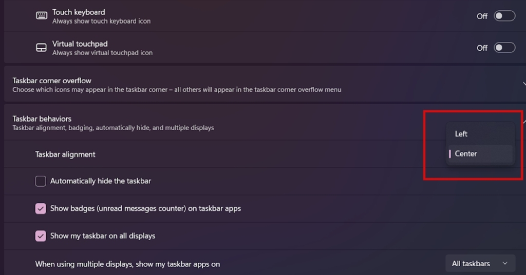 How to move taskbar icons from middle to left side on Windows 11