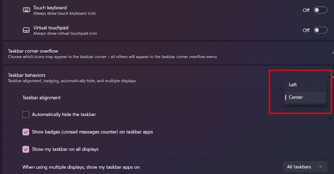 How to move taskbar icons from middle to left side on Windows 11
