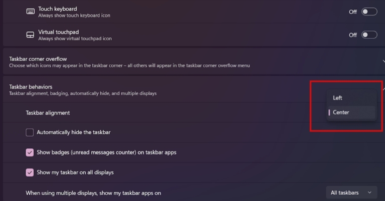 How to move taskbar icons from middle to left side on Windows 11