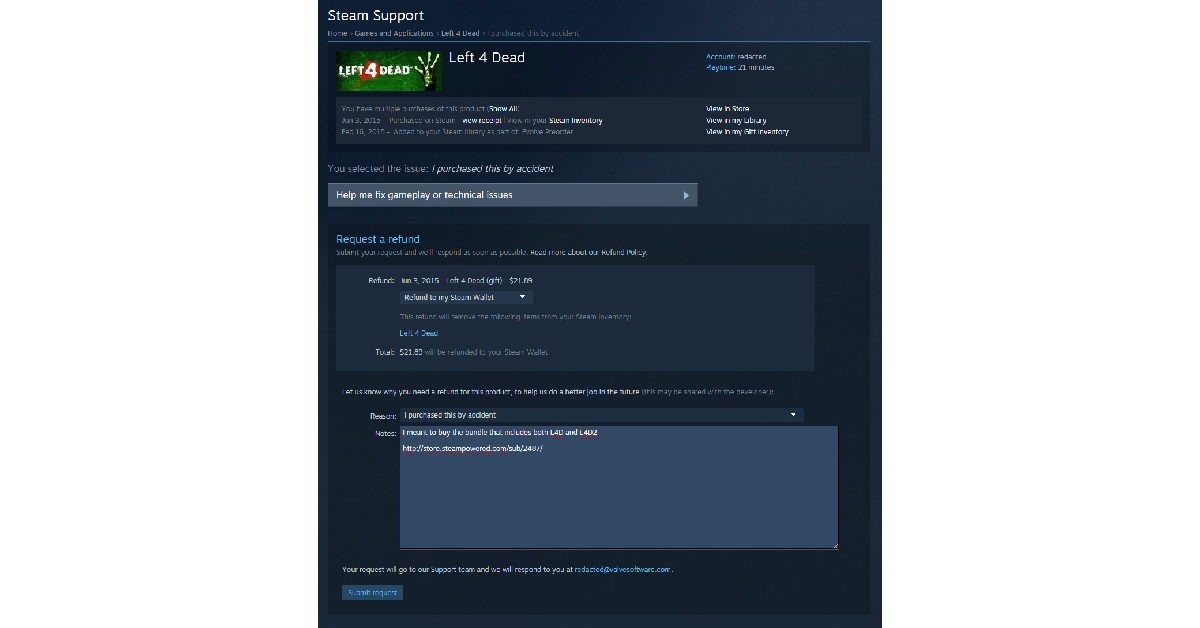 How to get a refund on Steam by returning a gam
