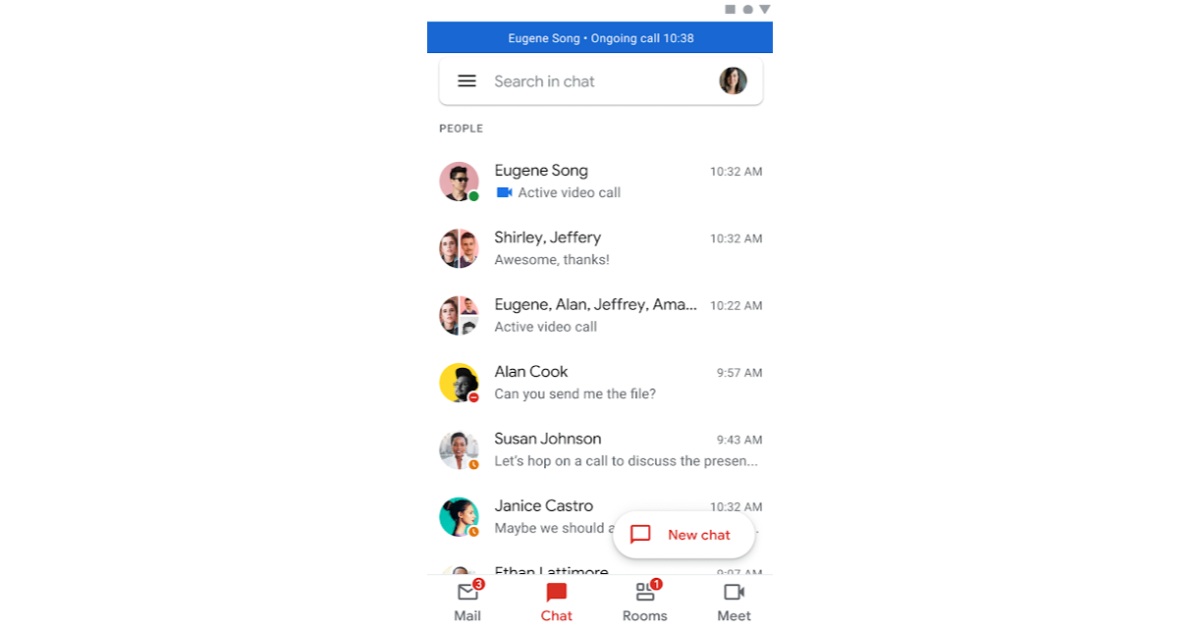 Users can make voice and video calls through Gmail in the Google Chat
