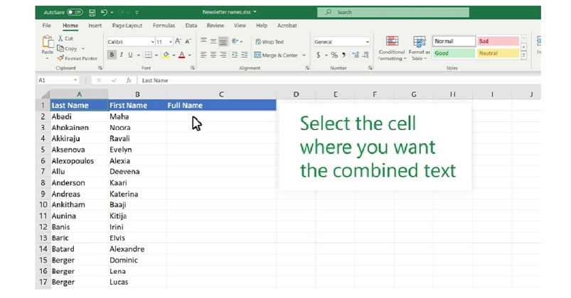 How to Combine Two Columns in Microsoft Excel?