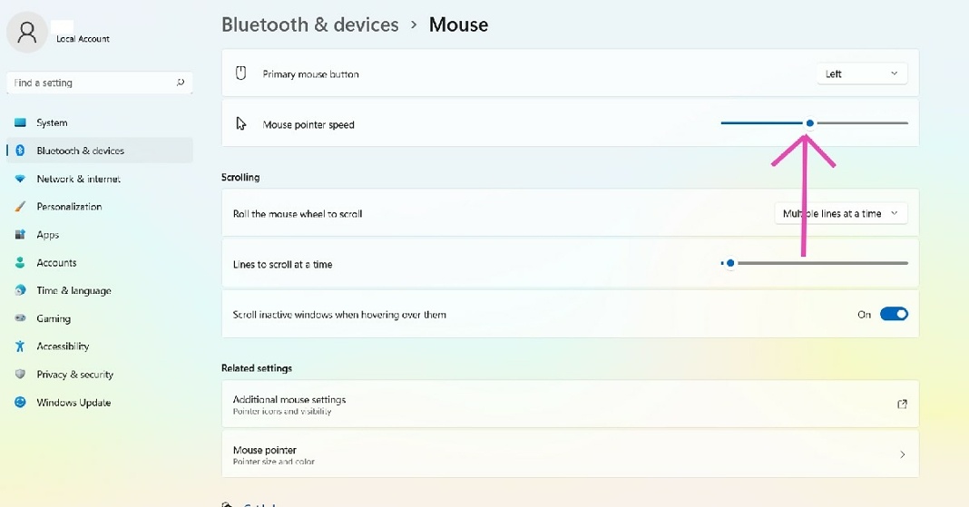 How to change the mouse pointer speed in Windows 11?