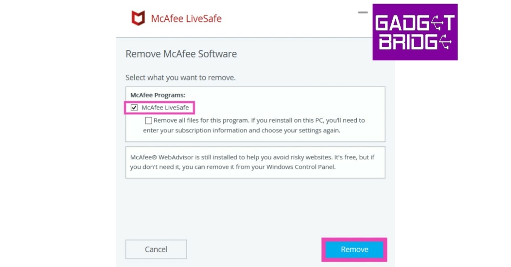 Simple methods to Uninstall & Remove McAfee LiveSafe on Windows