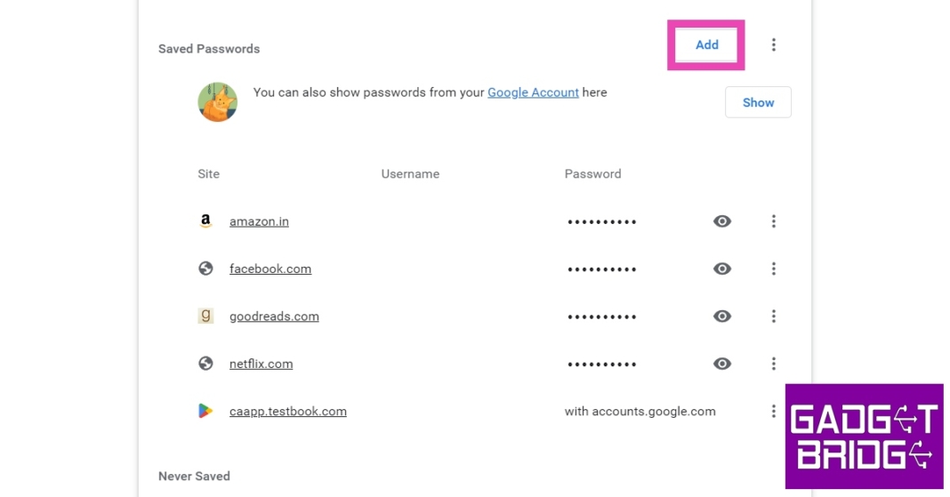 How to manually add passwords in Chrome Password manager?