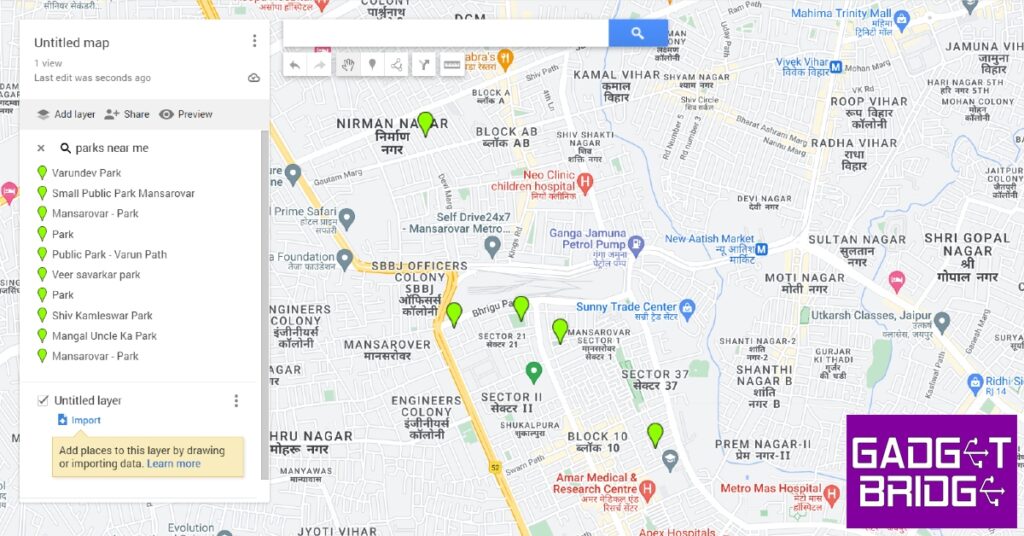 How to find nearby parks and gardens using Google My Maps?