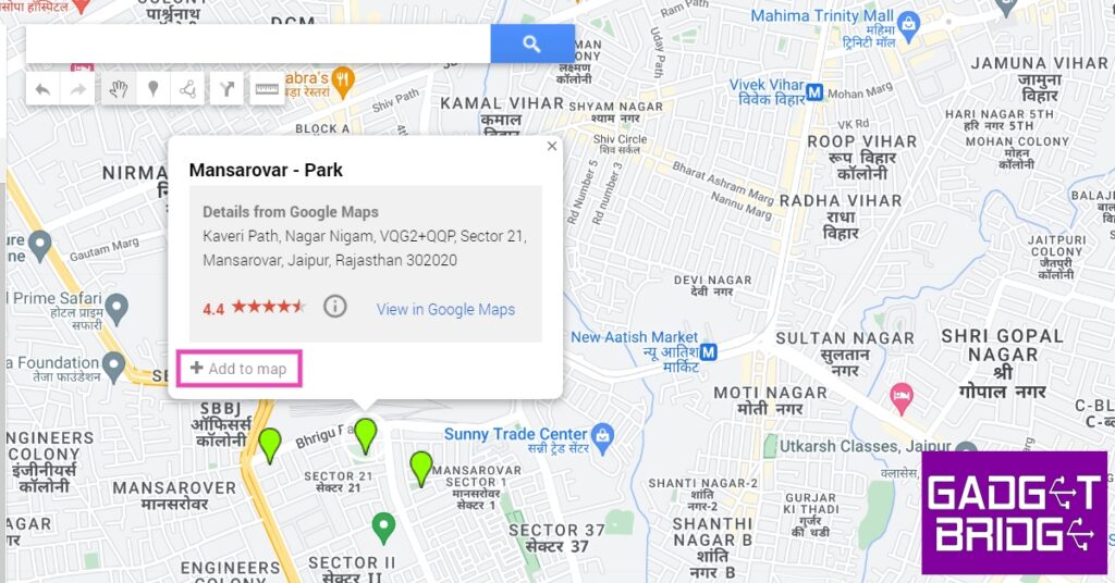 How to find nearby parks and gardens using Google My Maps?