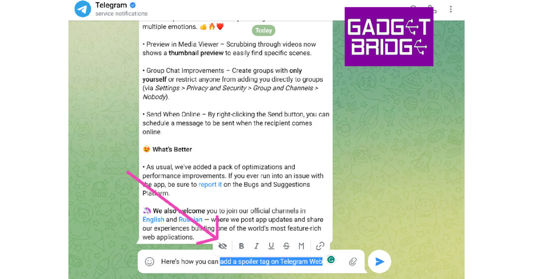 How to add a spoiler tag in Telegram?